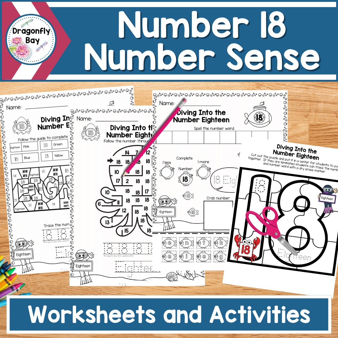 Number 18 Number Sense Worksheets Color by Codes and Center Activities